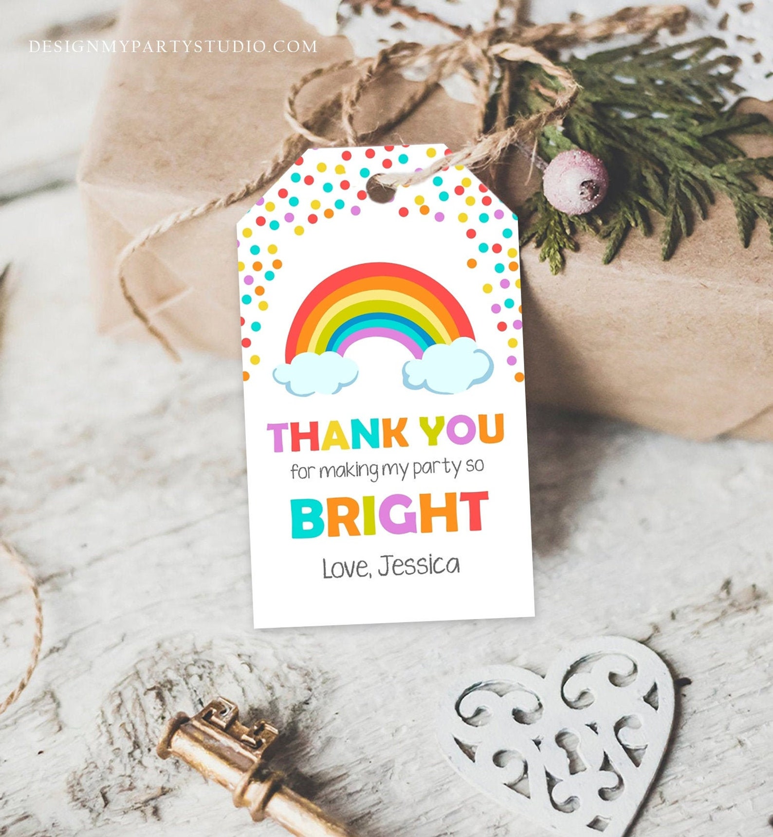 Editable Rainbow Favor Tag Rainbow Birthday Thank You Gift Colorful ...