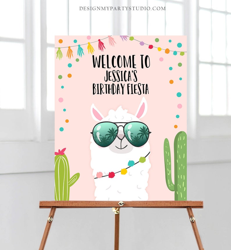 Editable Llama Welcome Sign Sunglasses Birthday Party Whole Llama ...