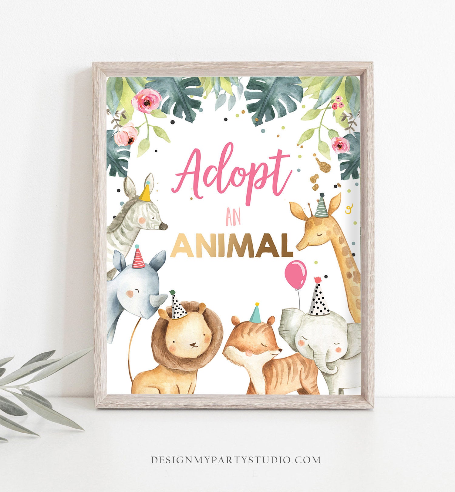Adopt an Animal Birthday Sign Table Decor Party Animals | Etsy