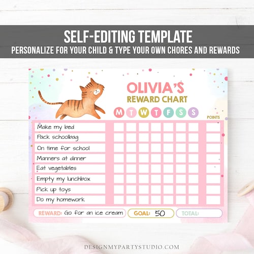 Editable Cat Reward Chart for Girls Kitty Chore Chart for Kids - Etsy