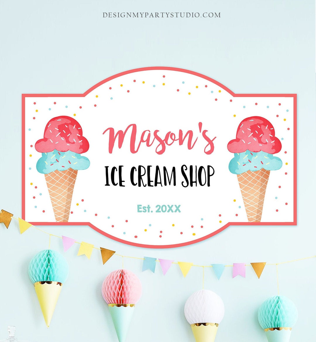 Editable Ice Cream Shop Sign Ice Cream Birthday Welcome Ice Cream ...