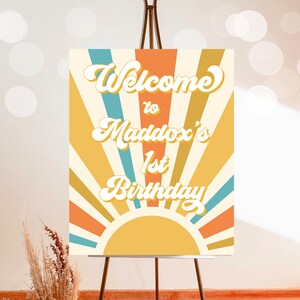 Editable Sunshine Birthday Welcome Sign Sun Welcome Poster Boy Retro ...