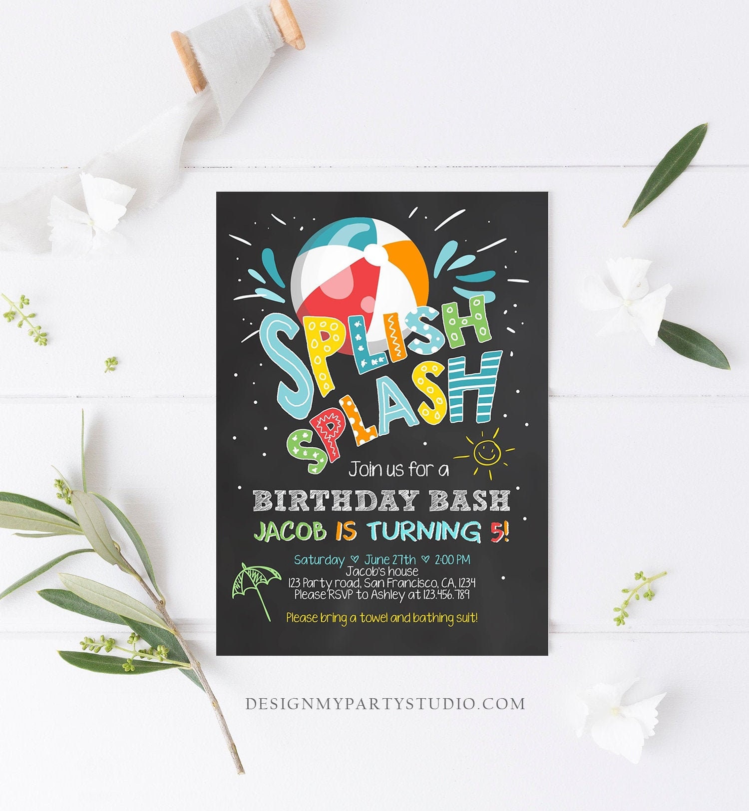 Editable Splish Splash Birthday Invitation Pool Party Boy - Etsy