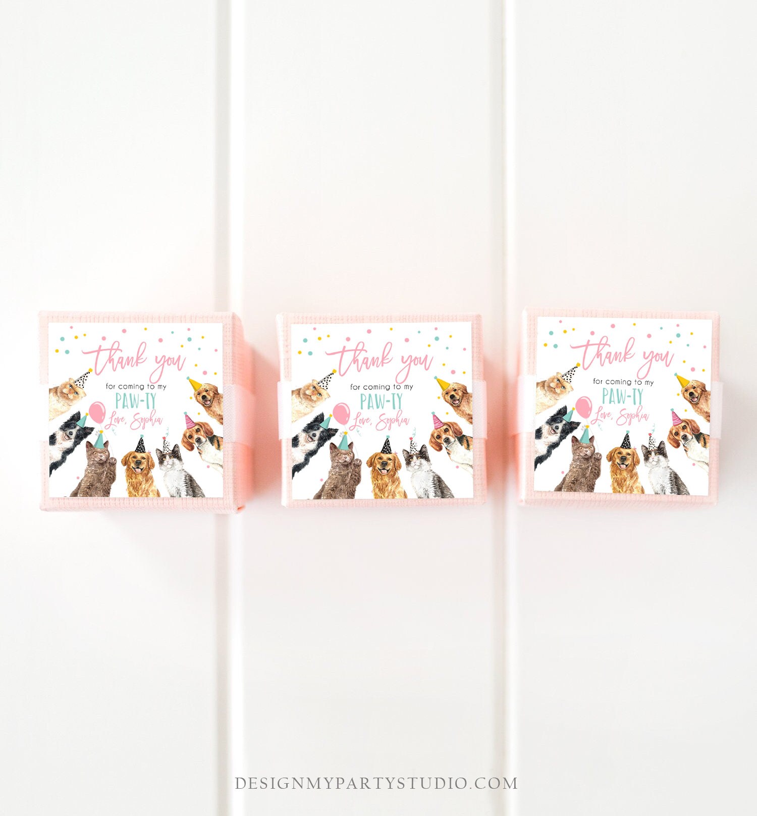 Editable Cats and Dogs Favor Tags Puppy Kitten Birthday Thank | Etsy