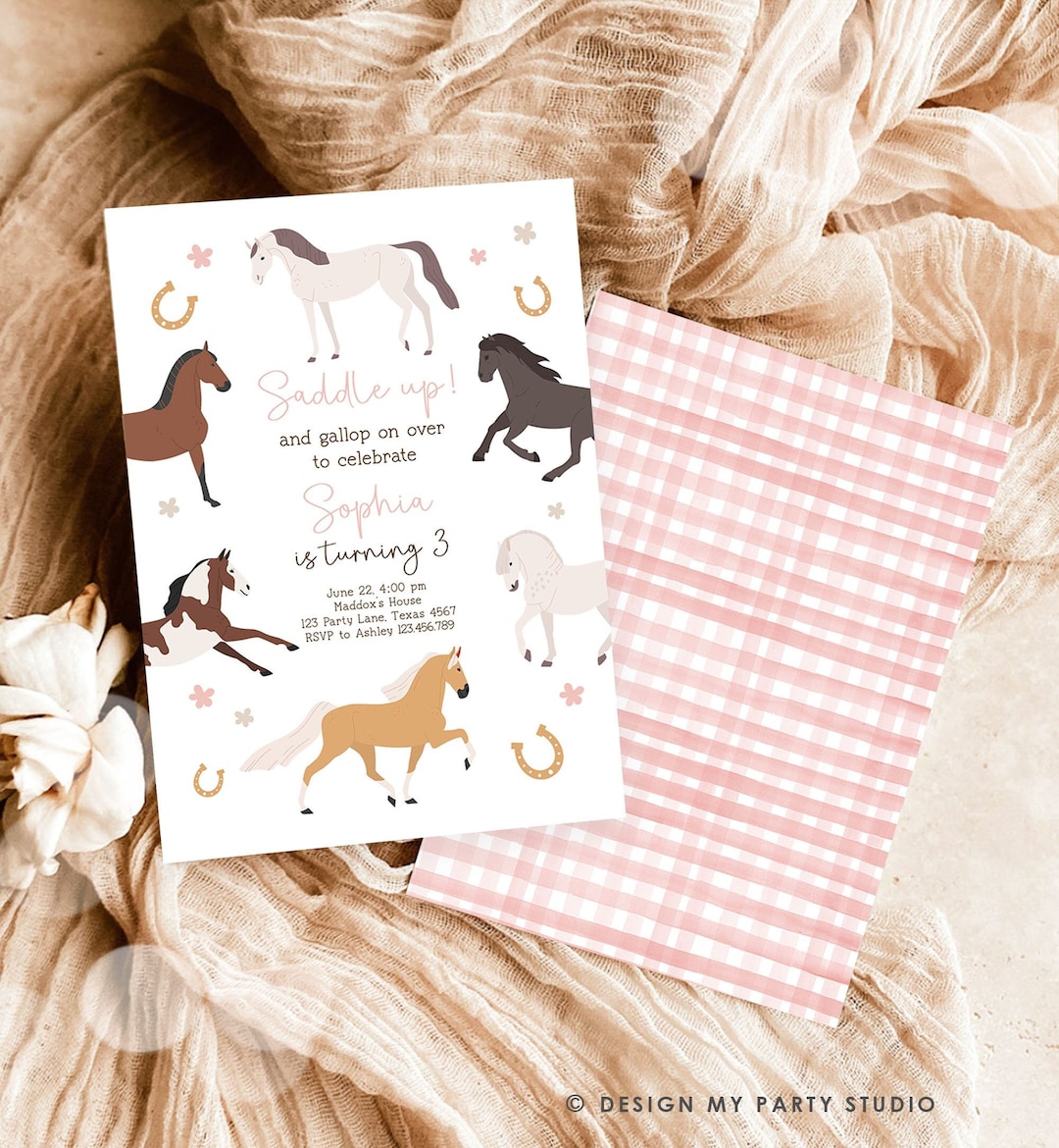 Editable Horse Birthday Invitation Girl Saddle up Cowgirl Horse Party ...