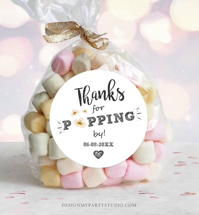 Editable Thanks for Popping by Gift Popcorn Favor Tag String Lights ...