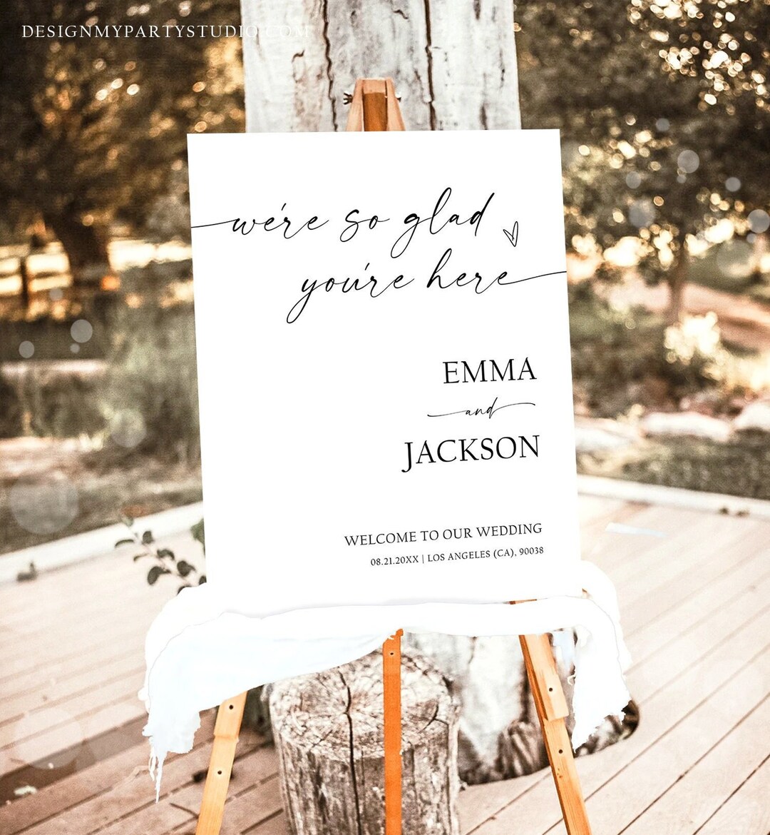We're so Glad You're Here Minimalist Wedding Welcome Sign Boho Rustic ...