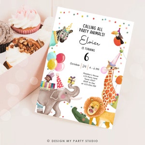 Editable Calling All Party Animals Birthday Invitation Wild One Jungle ...