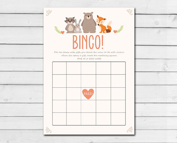 Woodland Baby Shower Bingo Game Cards Woodland Animals Forest Animals ...