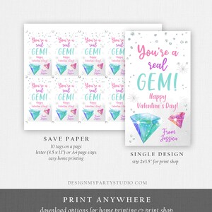 Editable Valentine Tags You're a Gem Valentine's Tag School Kid's ...