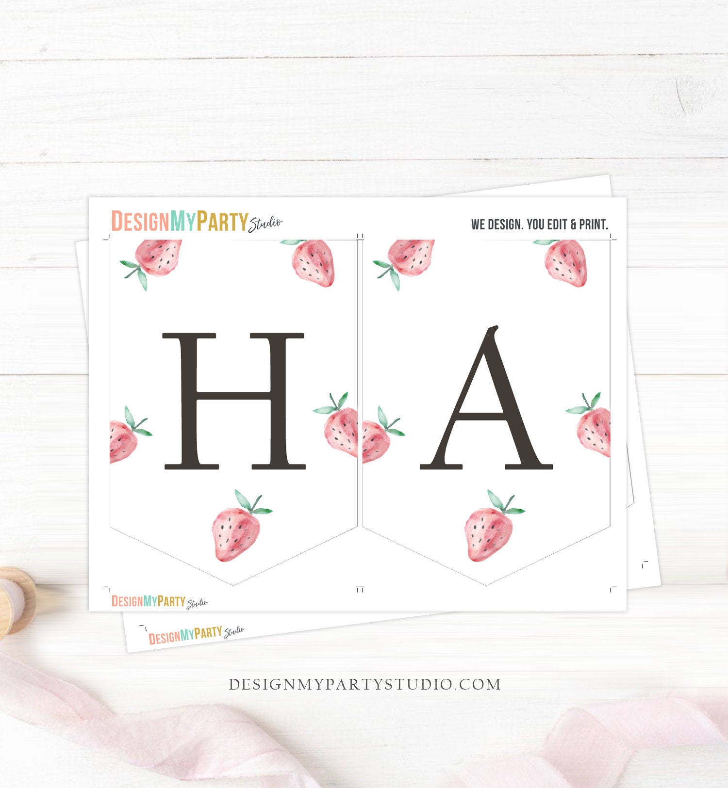 Strawberry Happy Birthday Banner Strawberries Birthday Banner Girl ...