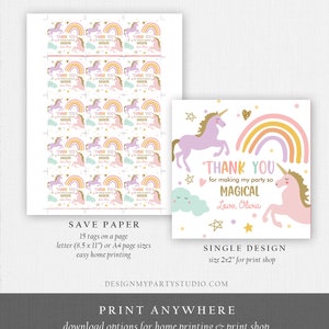 Editable Unicorn Favor Tags Magical Birthday Thank You Tag Gift Girl ...