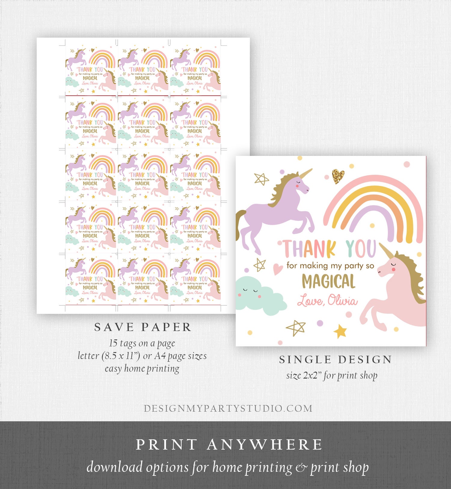 Editable Unicorn Favor Tags Magical Birthday Thank You Tag | Etsy
