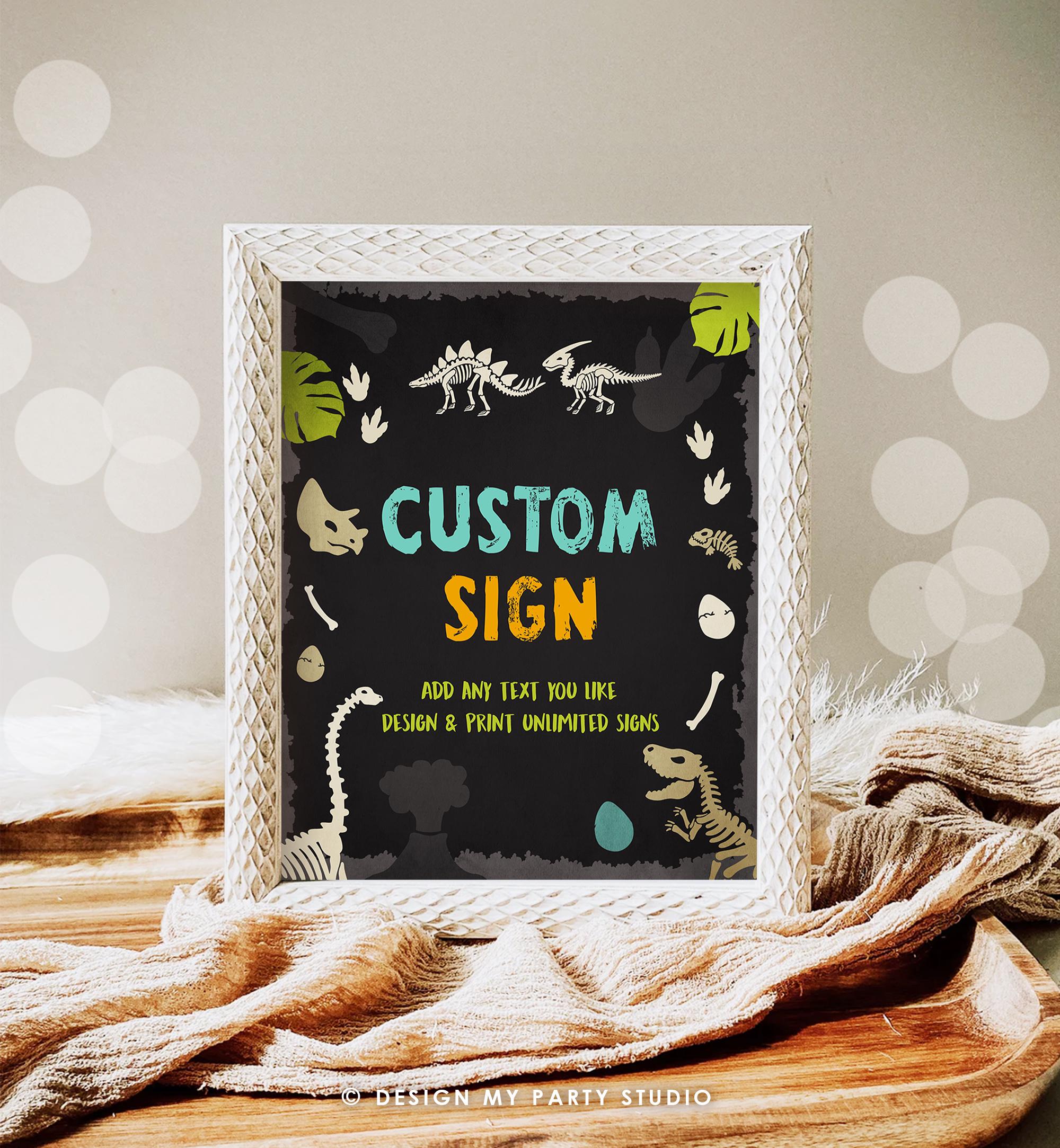 Editable Fossil Dinosaur Custom Sign Dino Birthday Decor Prehistoric ...