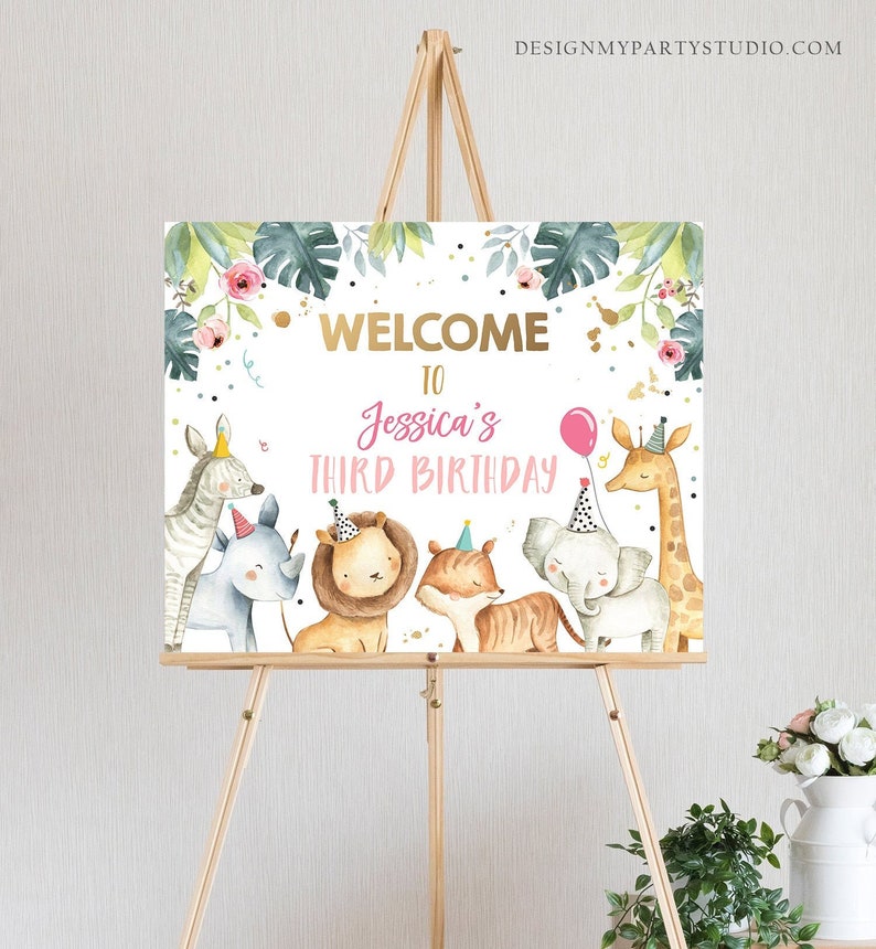 Editable Safari Animals Welcome Sign Party Animals Sign Zoo - Etsy