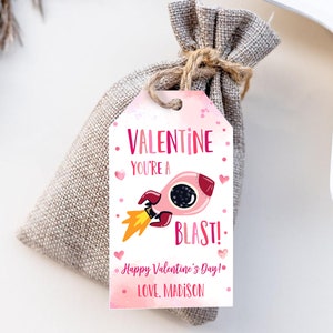 Editable Valentine You Are Out A Blast Favor Tag Thank You Space Rocket ...