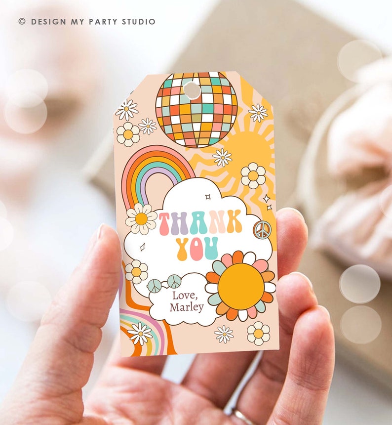 Editable Groovy Retro Favor Tag Roller Skate Birthday Thank You Tags ...