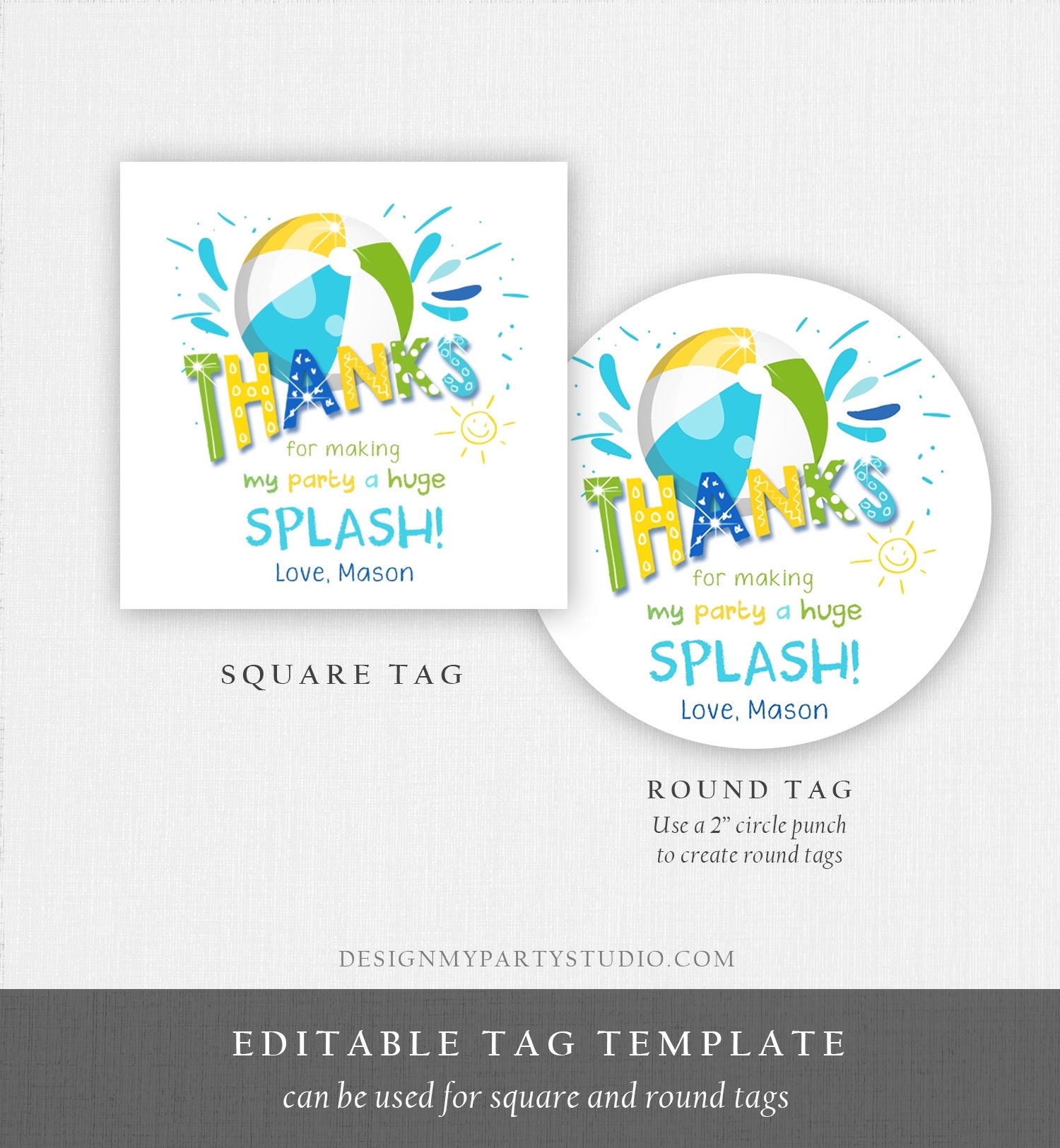 Editable Pool Party Thank You Tags Splish Splash Birthday Bash | Etsy