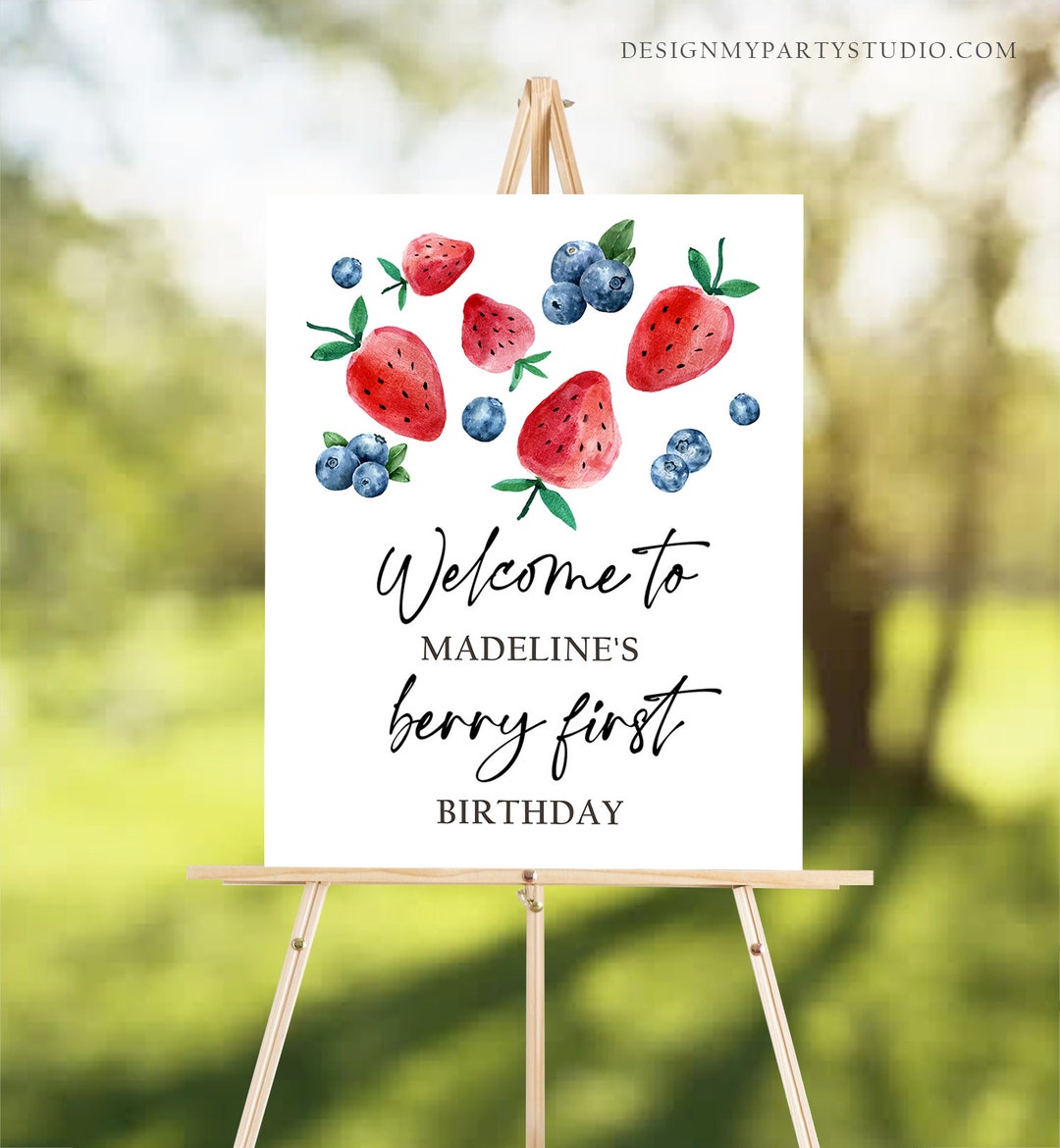 Editable Strawberry Blueberry First Birthday Welcome Sign Berry First ...