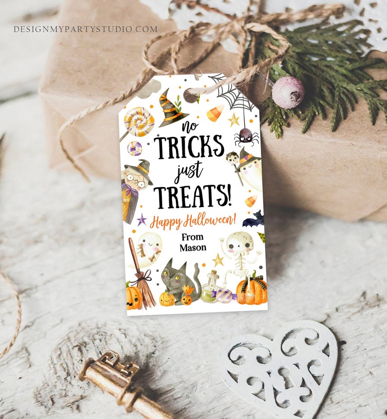 Editable Halloween Gift Tag No Tricks Just Treats Halloween Treat Tag ...