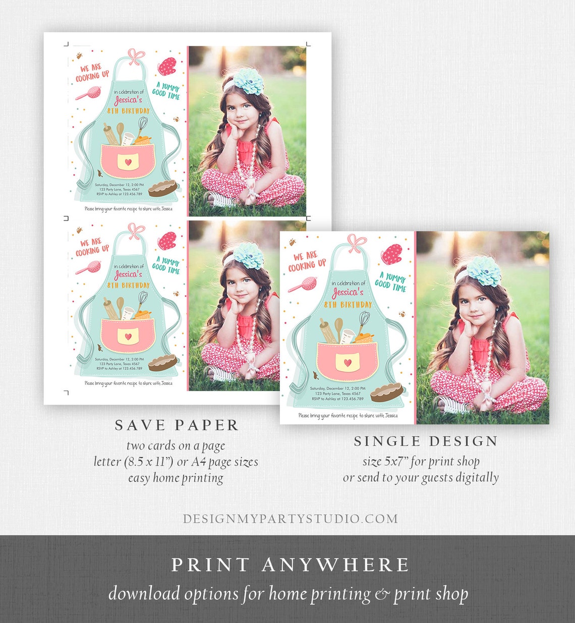 Editable Kids Kitchen Cooking Birthday Invitation Pink Girl - Etsy