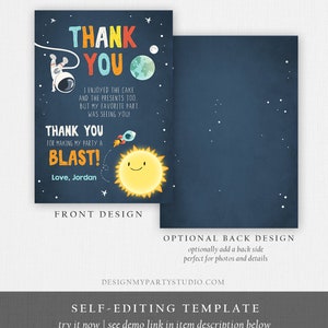 Editable Space Birthday Thank You Card Space Astronaut to the Moon ...