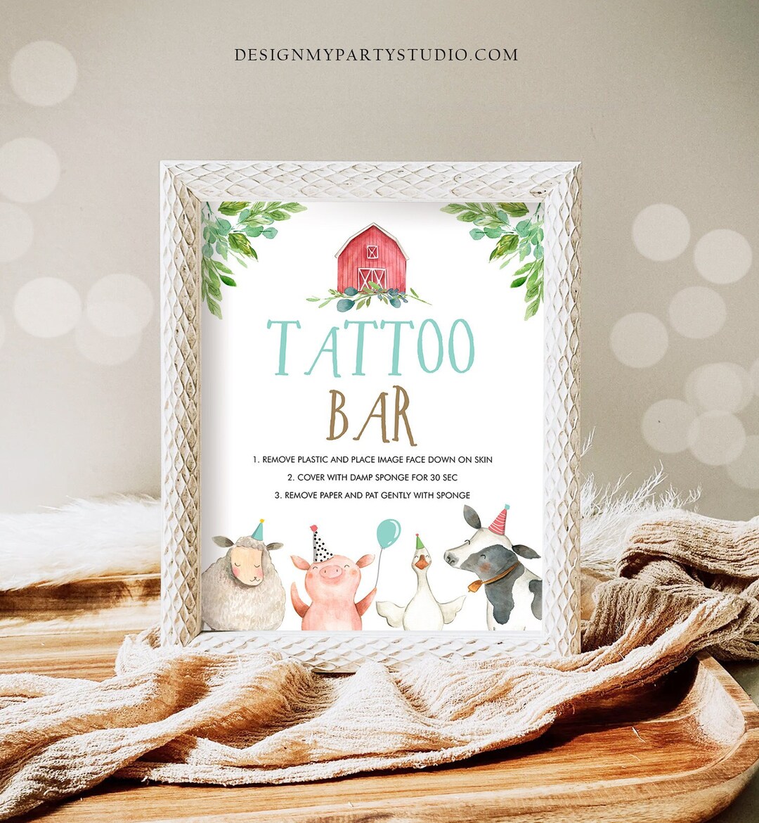 Tattoo Bar Farm Animals Birthday Sign Barnyard Decor Red Farm Boy ...