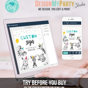 Editable Custom Sign Party Animals Sign Wild One Animals Decor Zoo ...