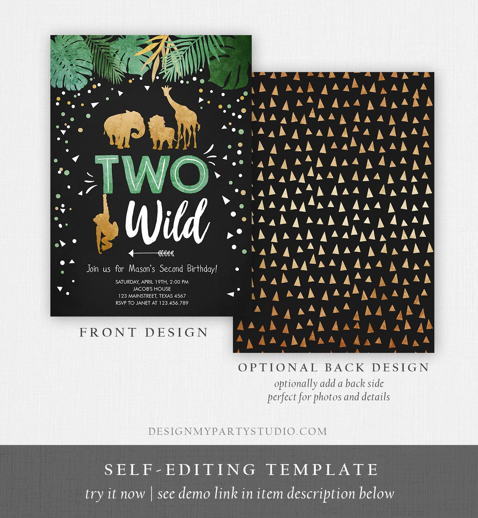 Editable Two Wild Birthday Invitation Safari Animals Wild - Etsy