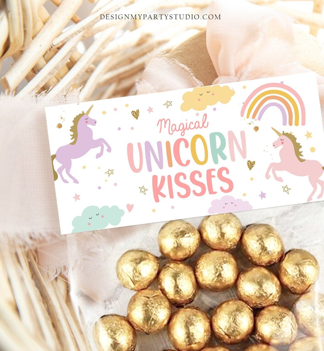 Unicorn Treat Bag Topper Birthday Party Magical Unicorn Kisses Label ...
