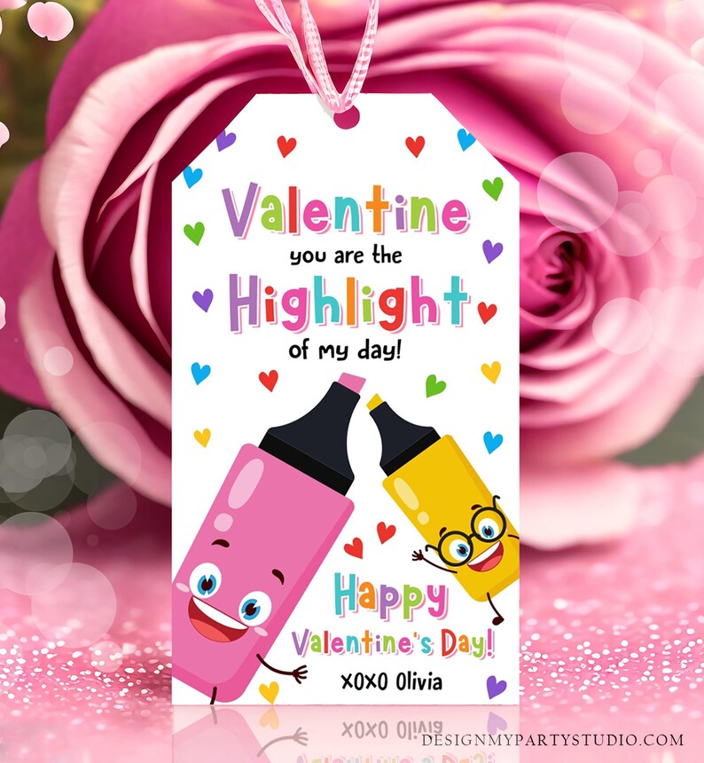 Editable Valentine You're the Highlight Valentines Day Gift Tag Markers ...