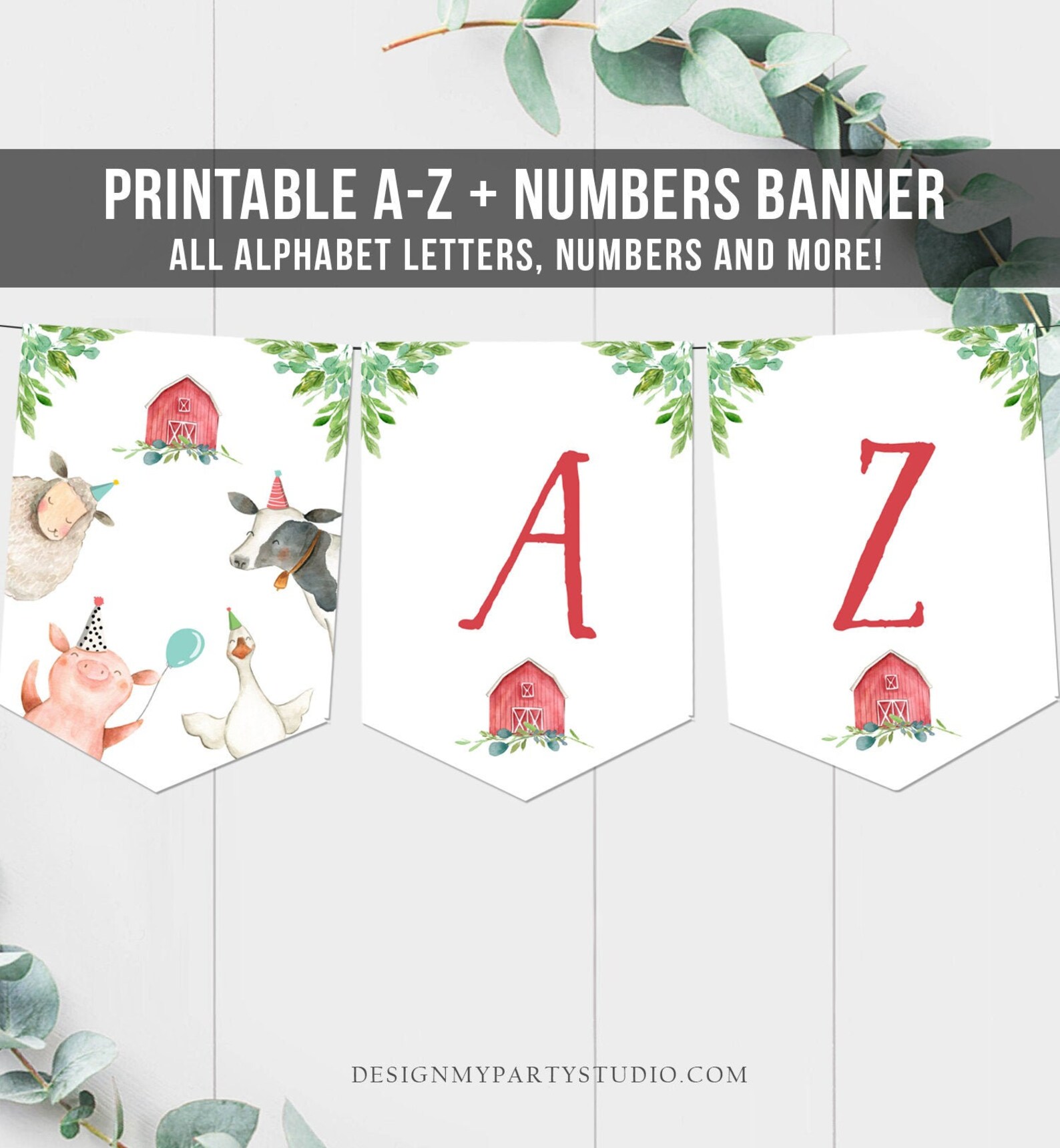 Farm Animals Birthday Banner A-Z Alphabet Numbers Banner Happy | Etsy
