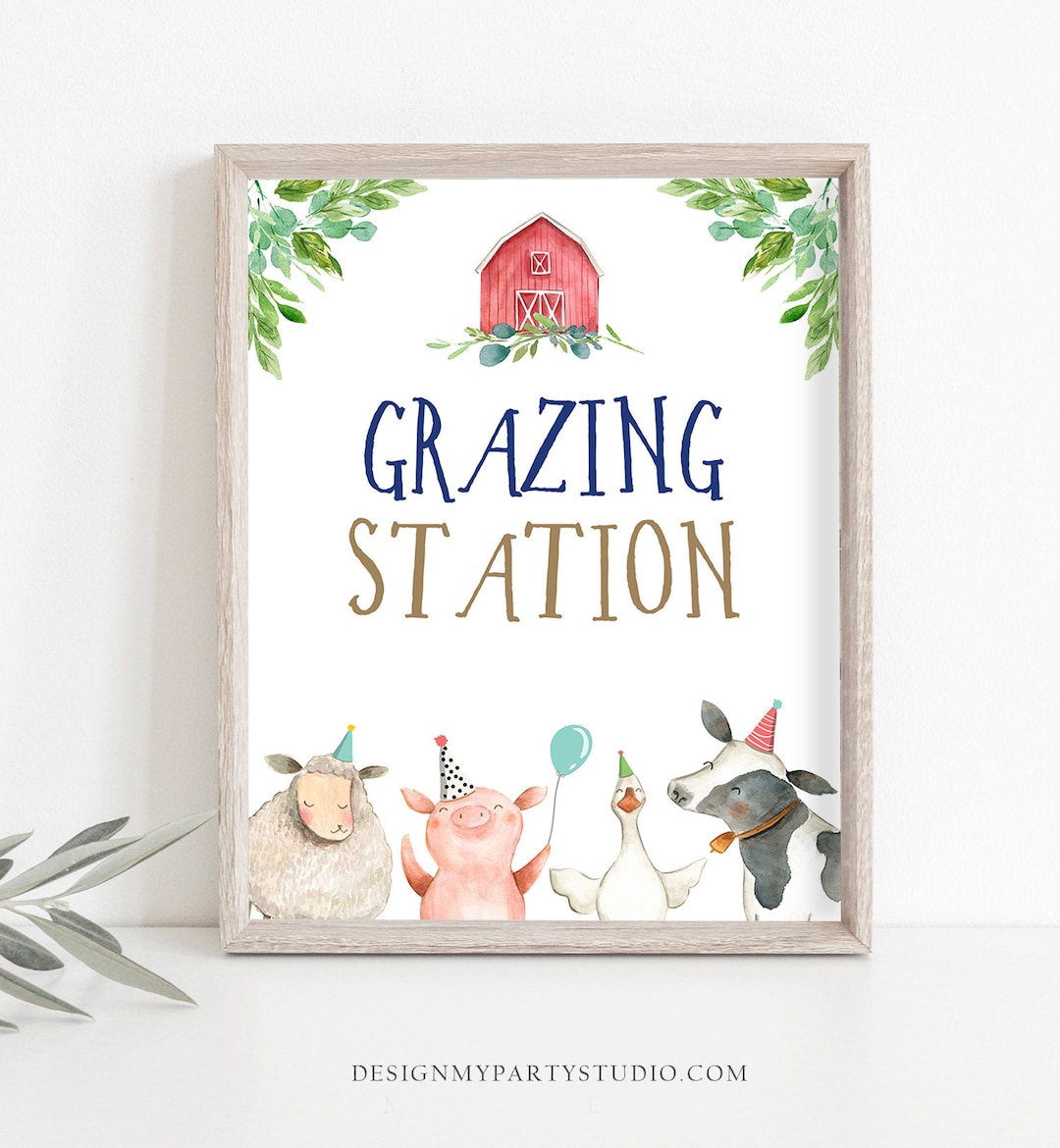 Grazing Station Food Party Sign Farm Animals Birthday Sign Table Decor ...