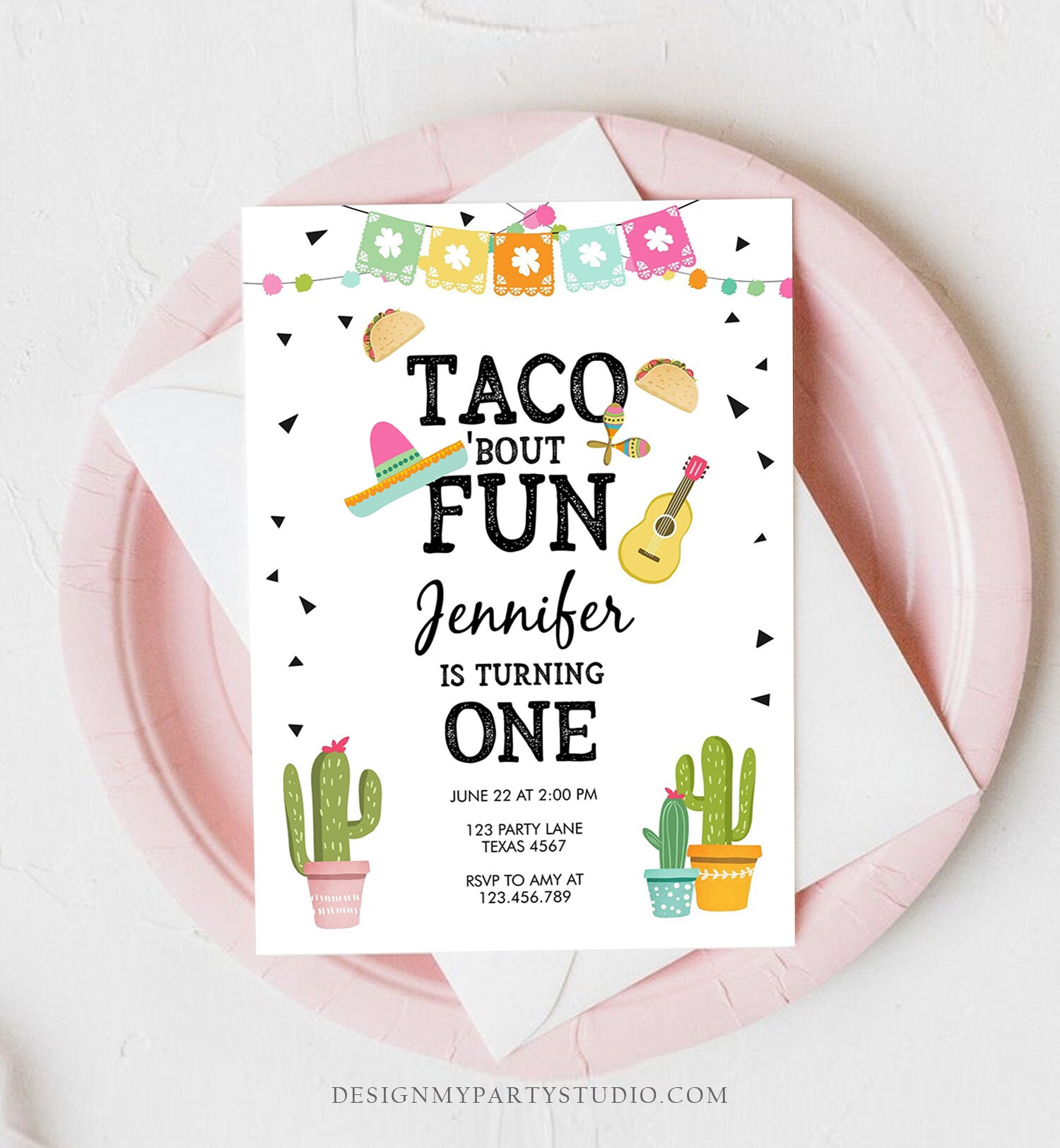 Editable Taco Bout Fun Birthday Invitation Girl First Fiesta - Etsy