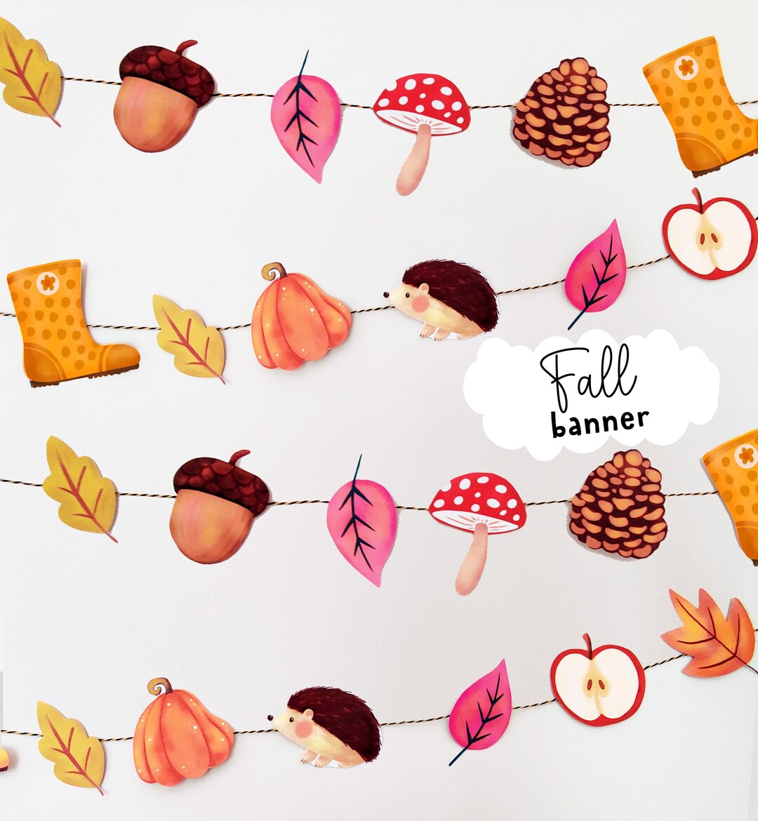 Fall Banner Autumn Banner Fall Garland Leaves Mushroom Nursery ...
