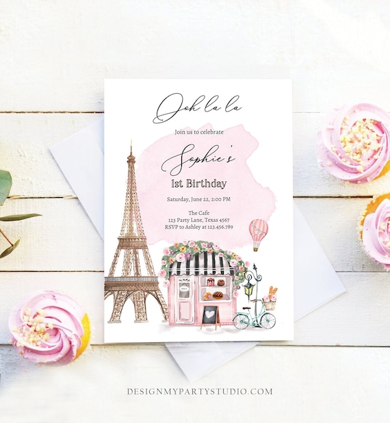Editable Paris Birthday Invitation French Patisserie Parisian Cafe ...