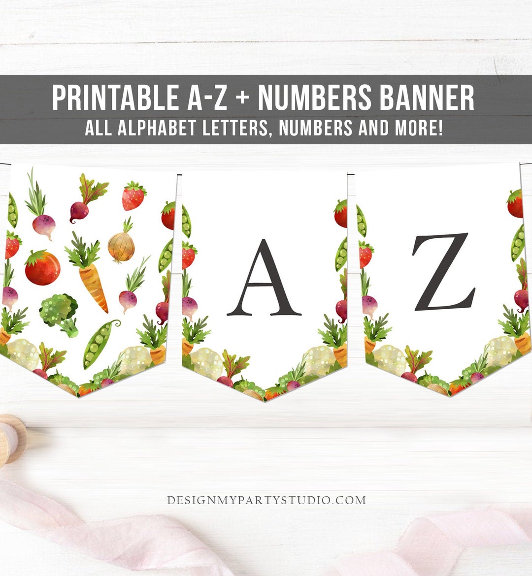 Farmers Market A-Z Banner Alphabet Numbers Banner Baby Shower Birthday ...