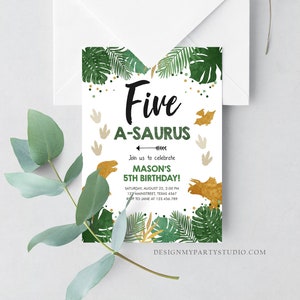 Editable Five-a-saurus Birthday Invitation ANY AGE Dinosaur Dino Party ...