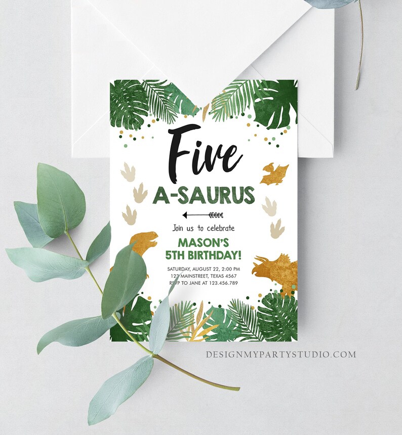 Editable Five-a-saurus Birthday Invitation ANY AGE Dinosaur - Etsy