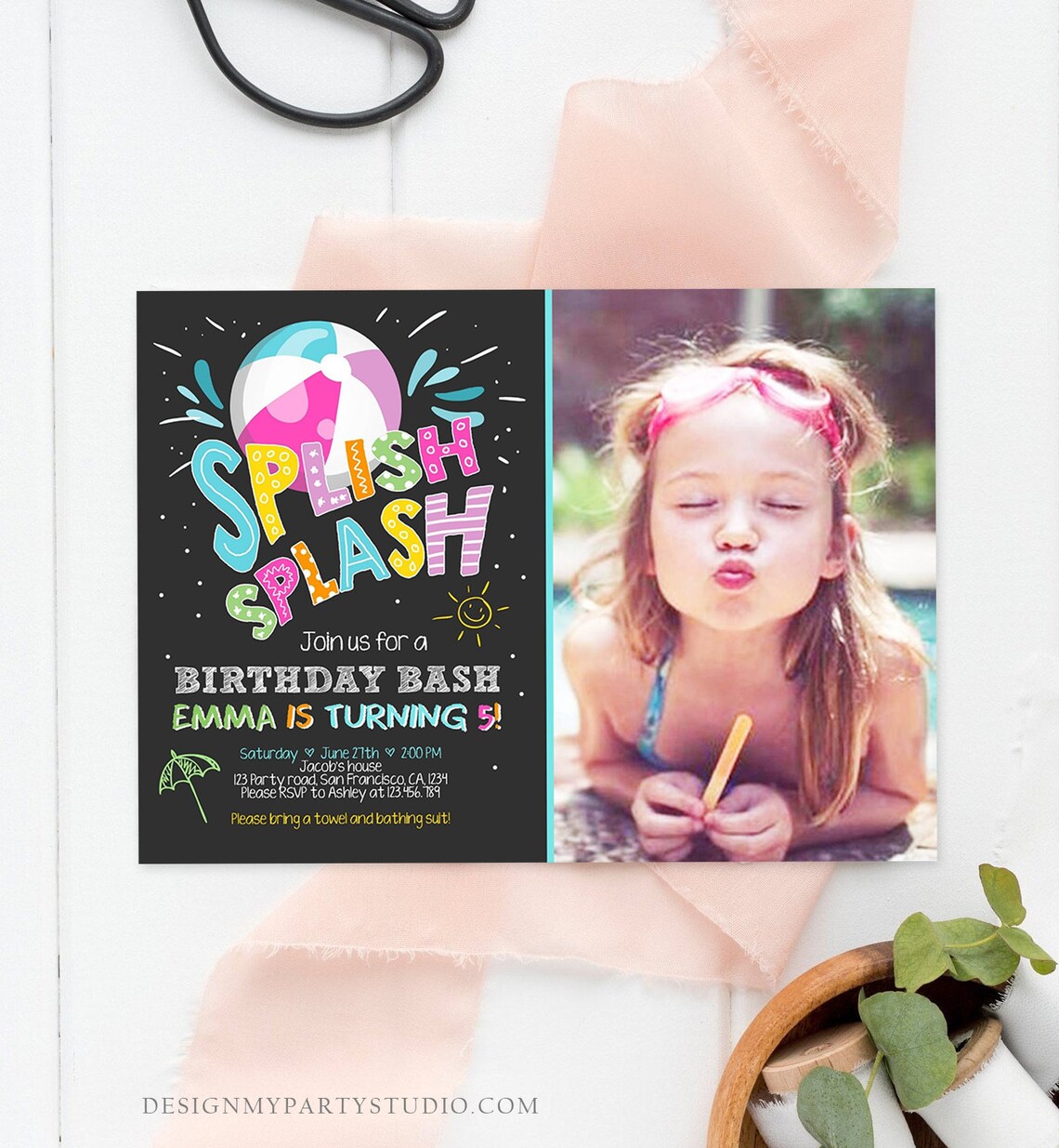 Editable Splish Splash Birthday Invitation Pool Party Beach - Etsy