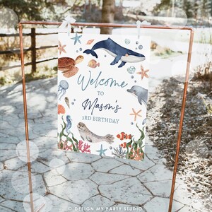 Editable Under the Sea Welcome Sign Nautical Birthday Decor Ocean ...