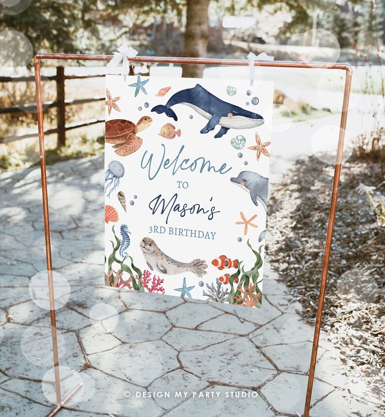 Editable Under the Sea Welcome Sign Nautical Birthday Decor Ocean ...