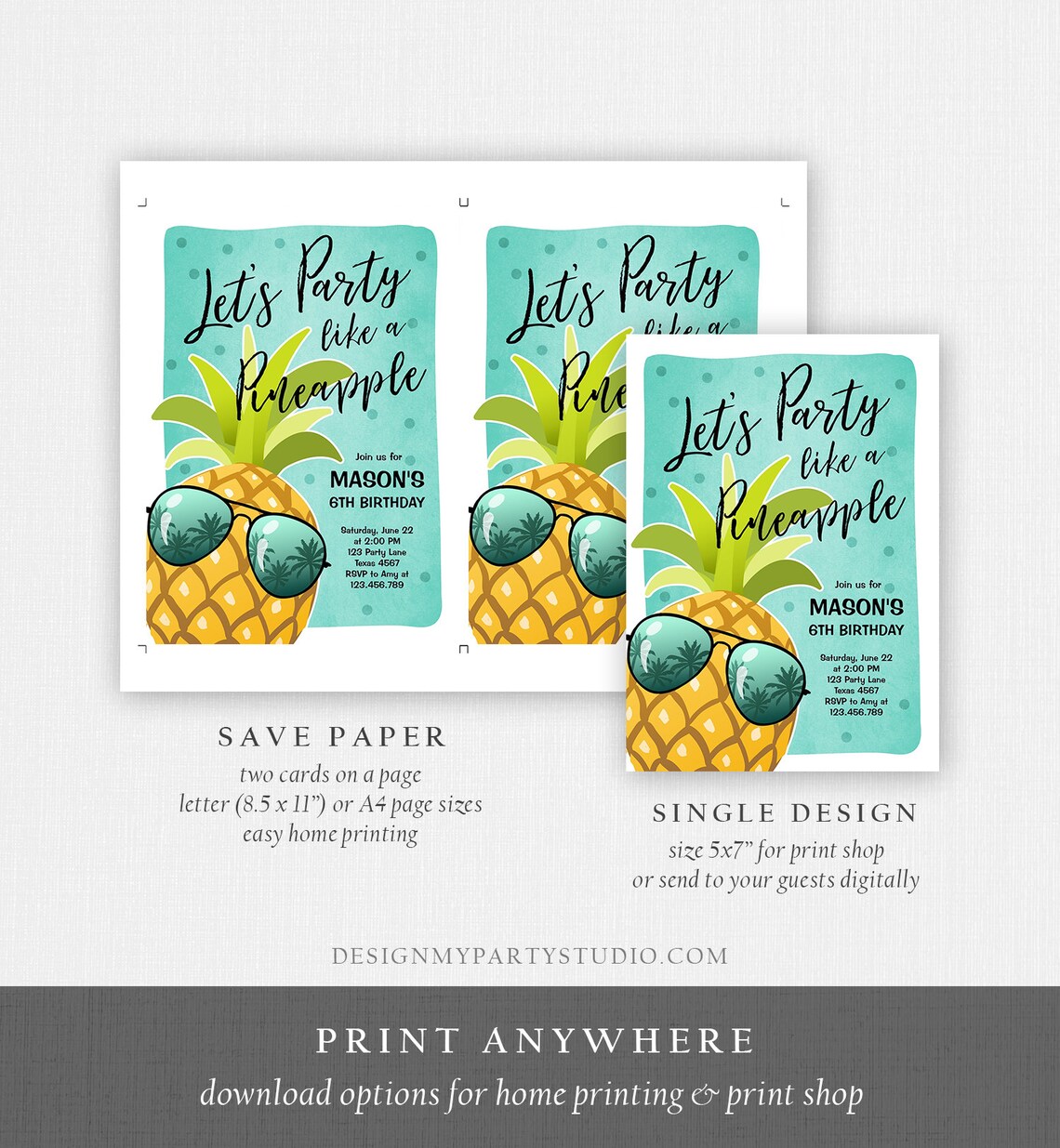 Editable Pineapple Birthday Invitation Lets Party Like a - Etsy
