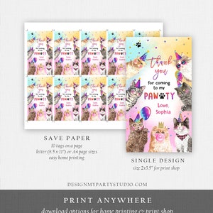 Editable Kitten Favor Tags Cat Birthday Thank You Tag Girl Kitten ...