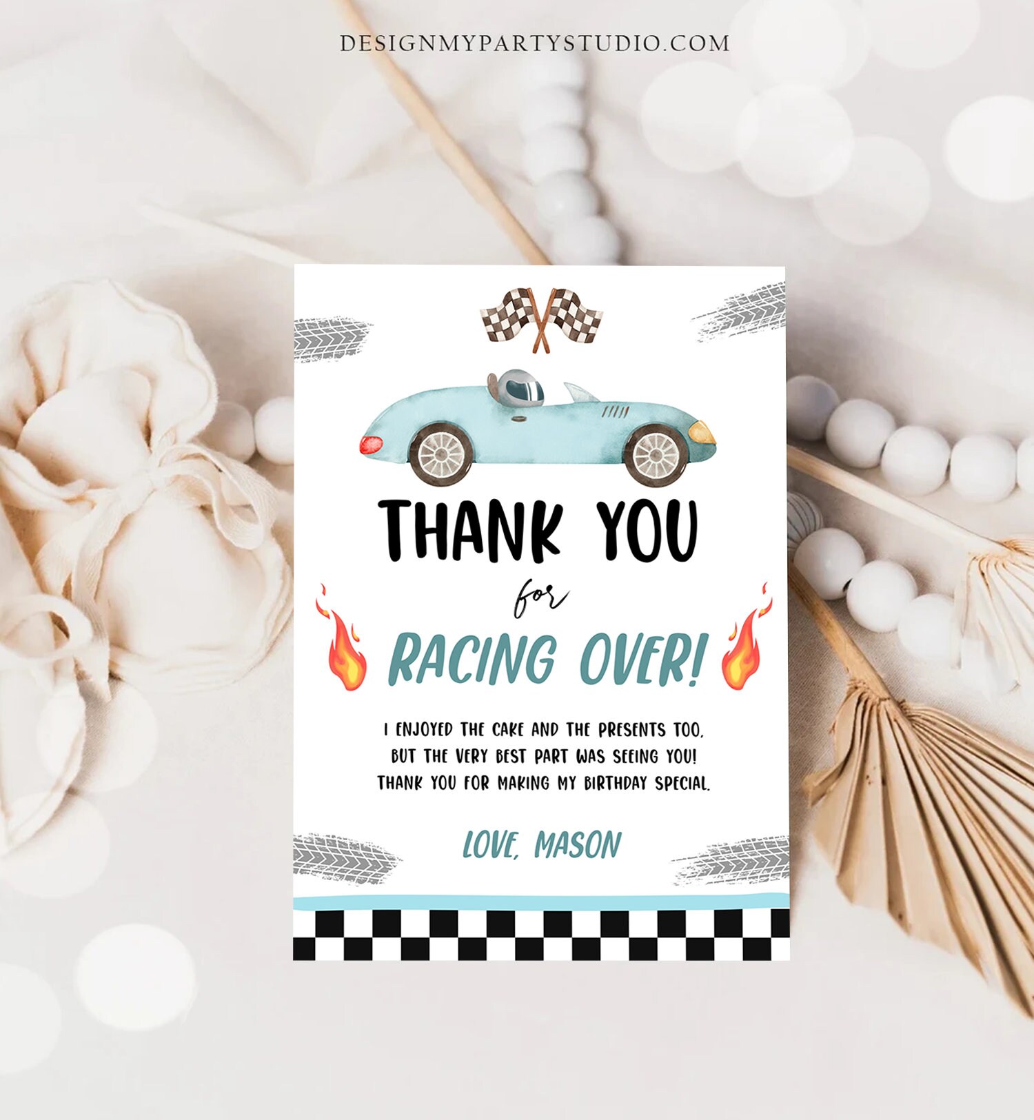 Editable Race Car Thank You Card Two Fast Birthday Boy Blue - Etsy Canada