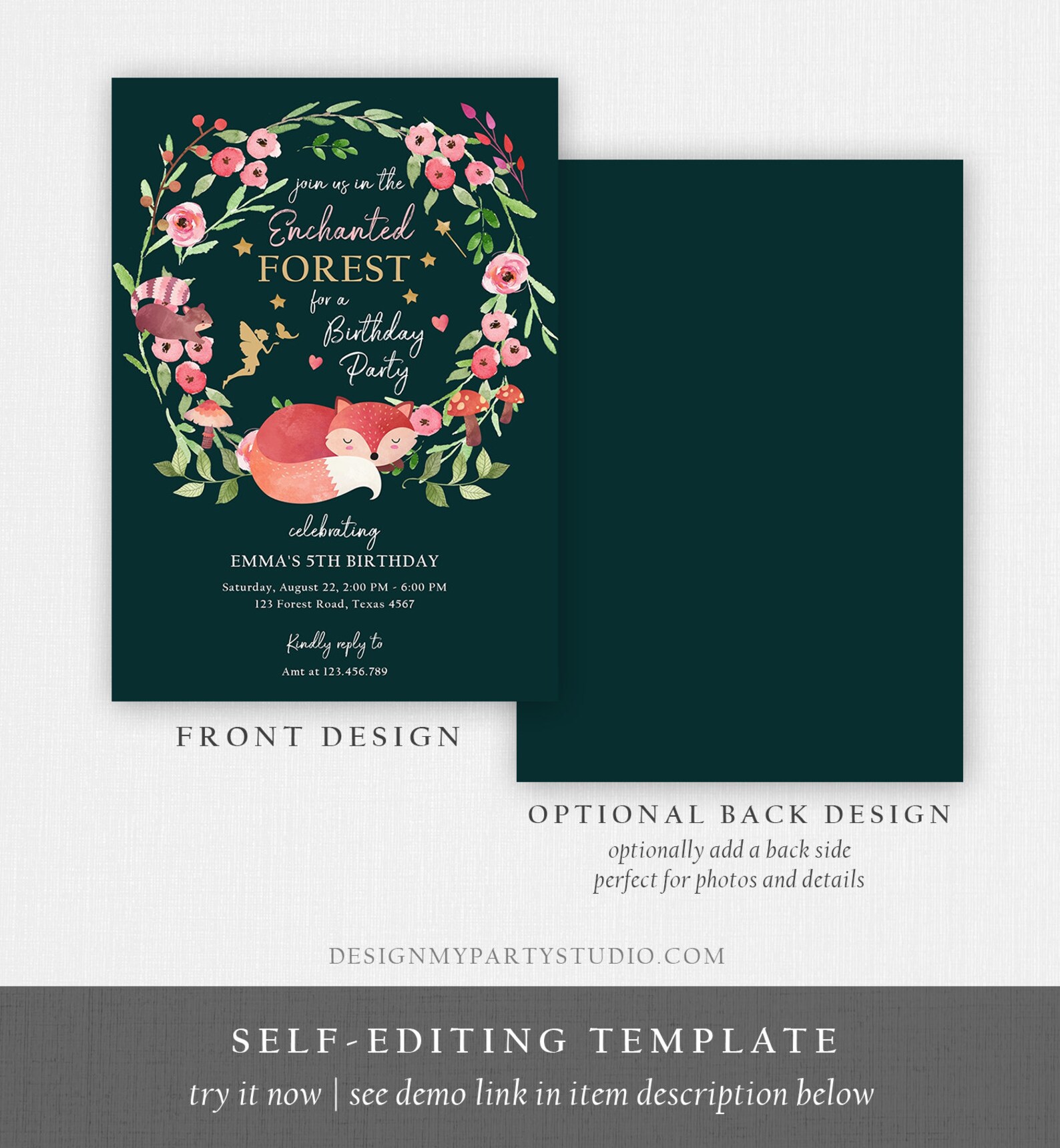 Editable Enchanted Forest Birthday Invitations Woodland Fairy - Etsy