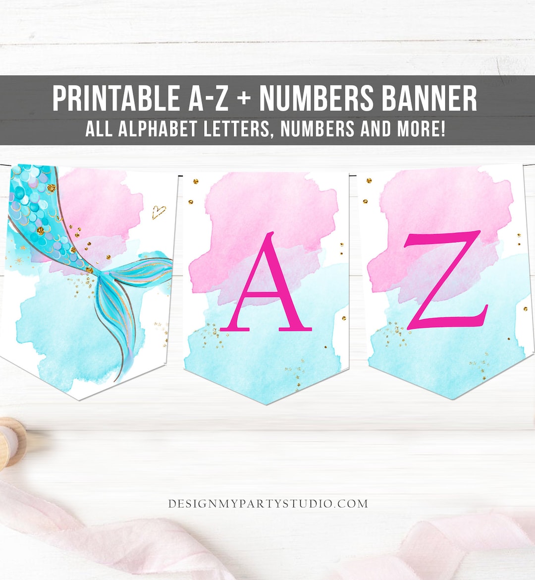 Mermaid Alphabet Banner Letters A to Z Numbers Mermaid Birthday Banner ...