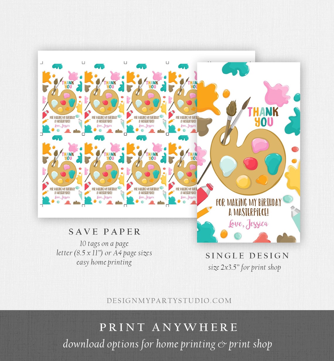 Editable Art Party Favor Tags Painting Party Thank You Tag - Etsy