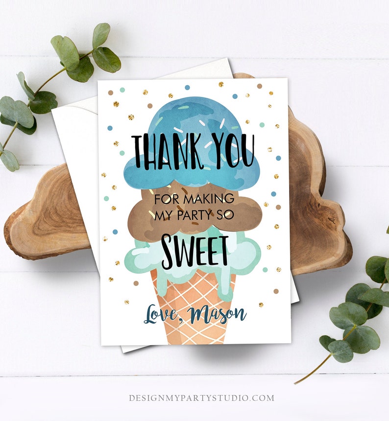 Editable Ice Cream Thank You Card Ice Cream Birthday Thank You - Etsy