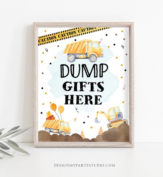 Dump Gifts Here Sign Construction Birthday Sign Cards and Gifts Table ...